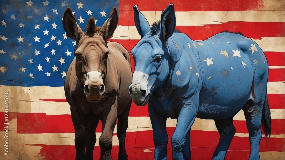 "Democrat and Republican American Political Parties: Blue Donkey and ...