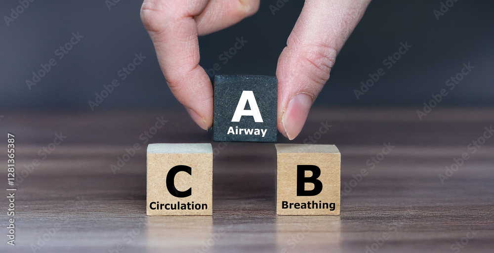 Cubes form the acronym CAB (Circulation, Airway, Breathing). Symbol for ...