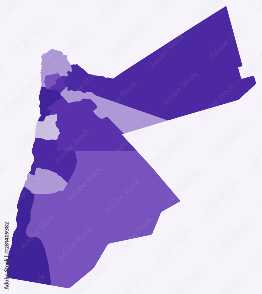 Map of Jordan with regions. A simple country border map with region ...