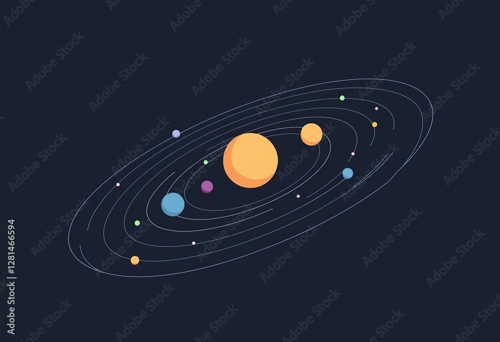 Simple Solar System Illustration: A Basic 2D Vector Design Depicting ...