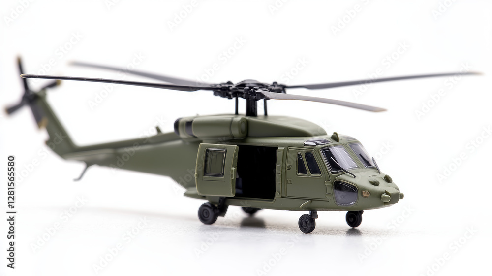 detailed model of military helicopter in green color, showcasing its ...
