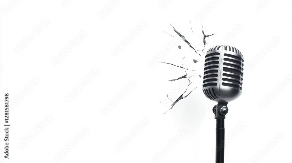 Broken microphone, symbol of communication breakdown and loss of voice ...
