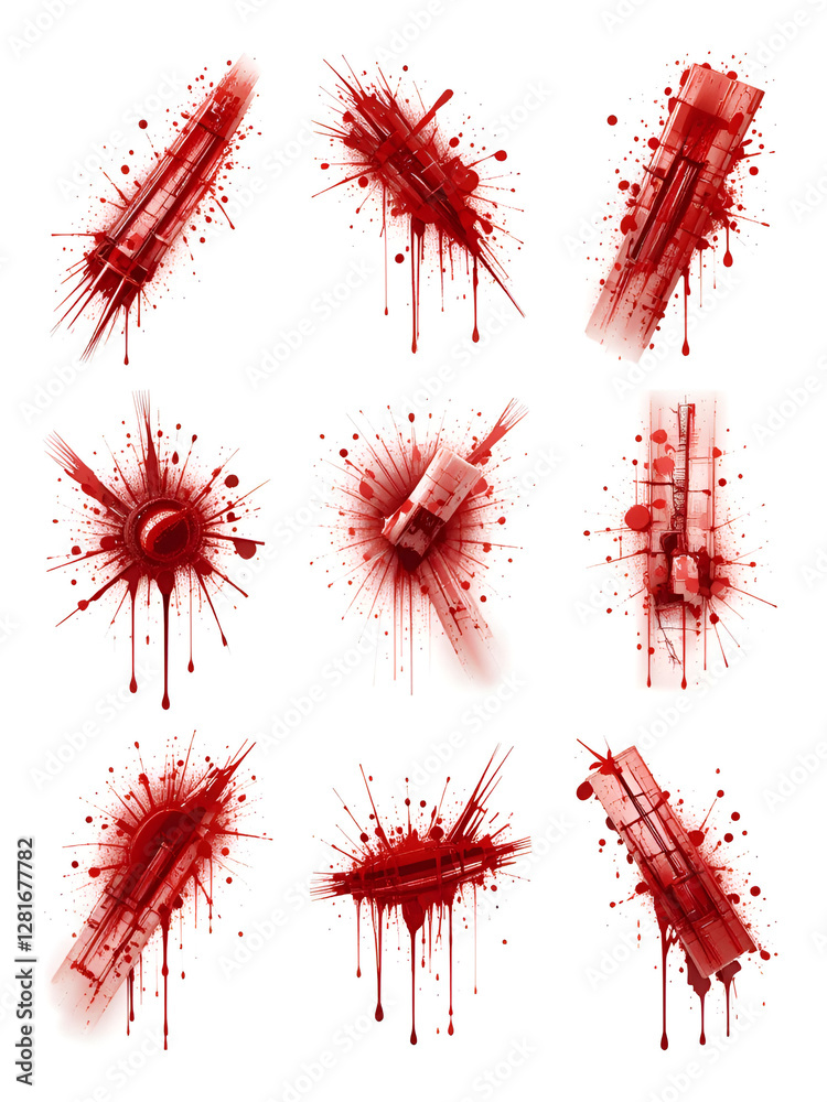 Blood scratch red icons. Scars slashes wounds cuts skin gashes damage ...