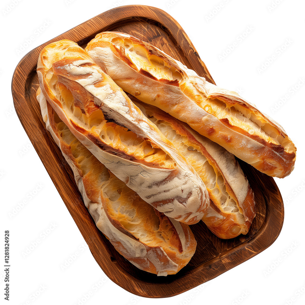 Freshly baked ciabatta bread with a golden crust and airy texture ...