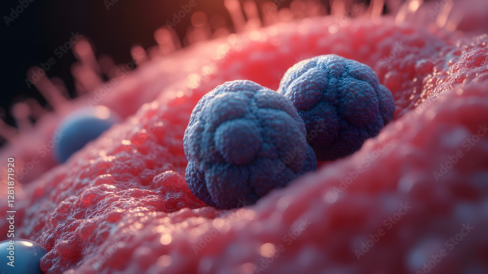 Foto de Stock Microscopic view of cell mitosis. Colorful mitosis process under a microscope ...