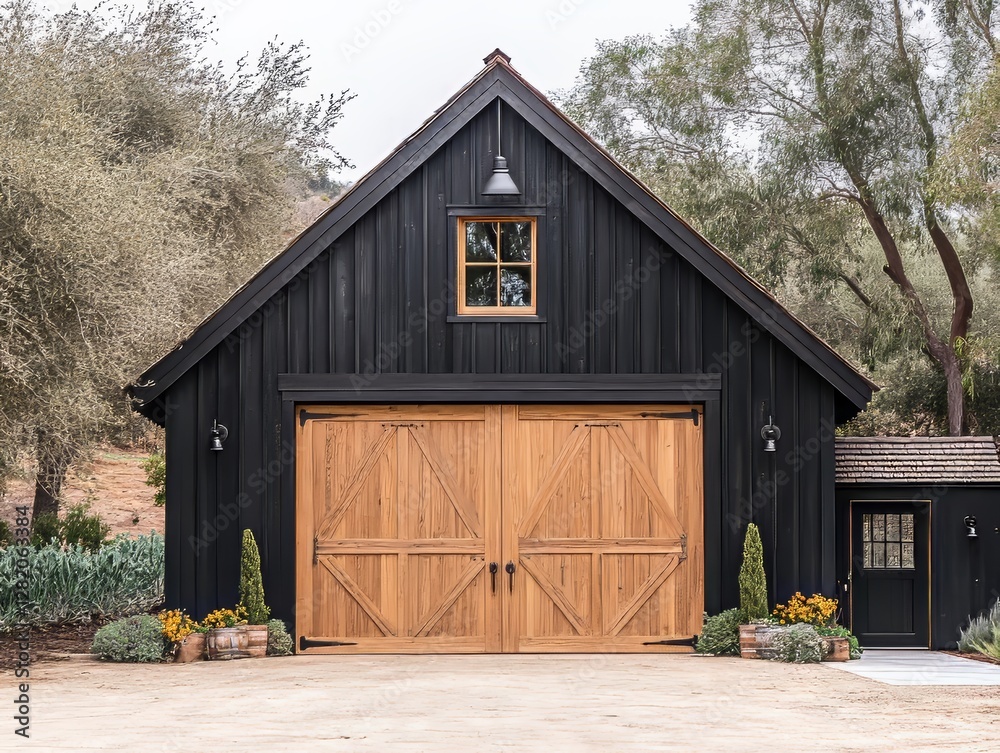 Countryside Appeal: Three-Car Garage with Cedar Siding: A remarkable three-car garage, adorned ...