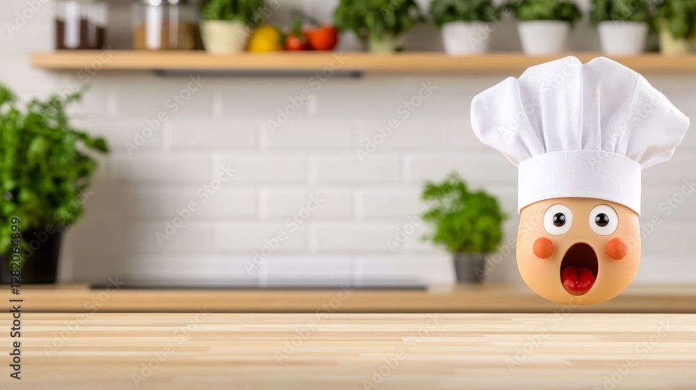 Playful animated chef character with surprised expression floating in a ...