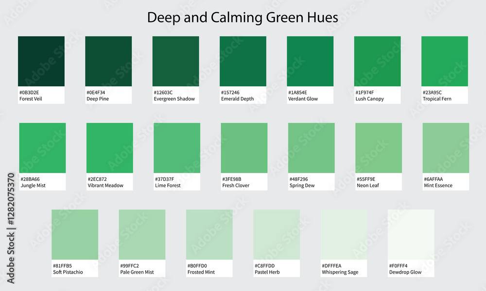 Color Palette 20 Shades of Green - Deep, Dramatic to Soft, Glowing Hues ...