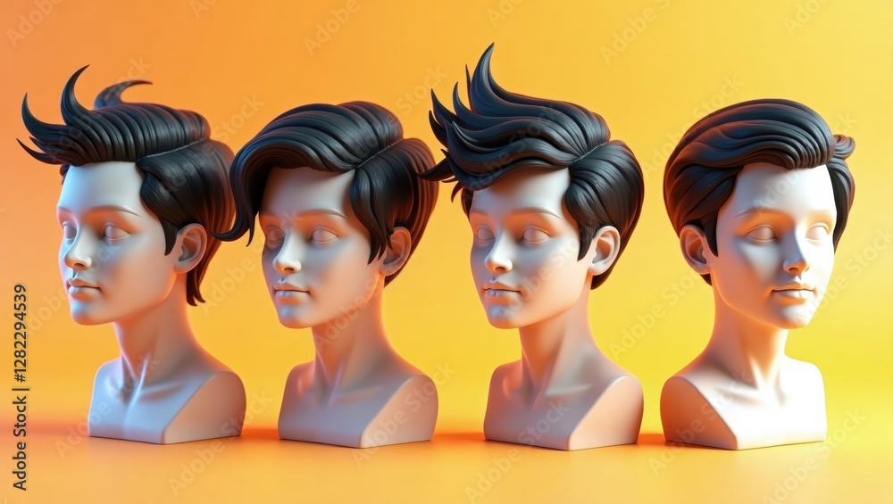 Four Stylish Boy Busts with Diverse Hairstyles 3D Render Modern ...