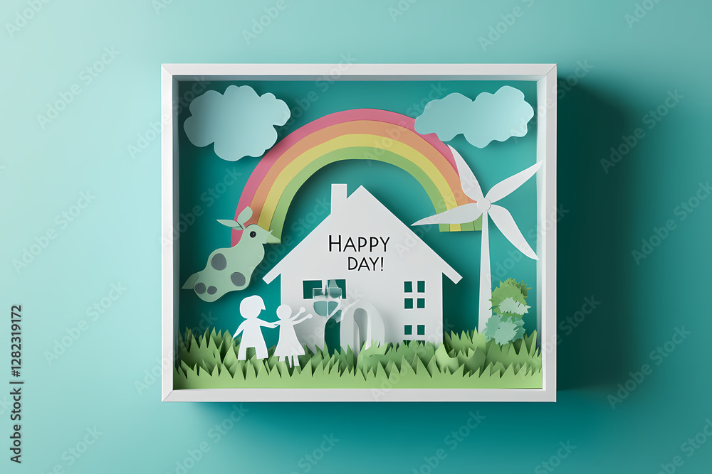 Illustration Stock Papercraft Happy Home: Charming papercraft diorama ...