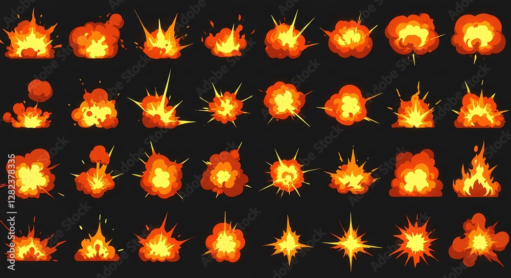 Dynamic cartoon muzzle flash FX animation sprites - Energetic impact ...