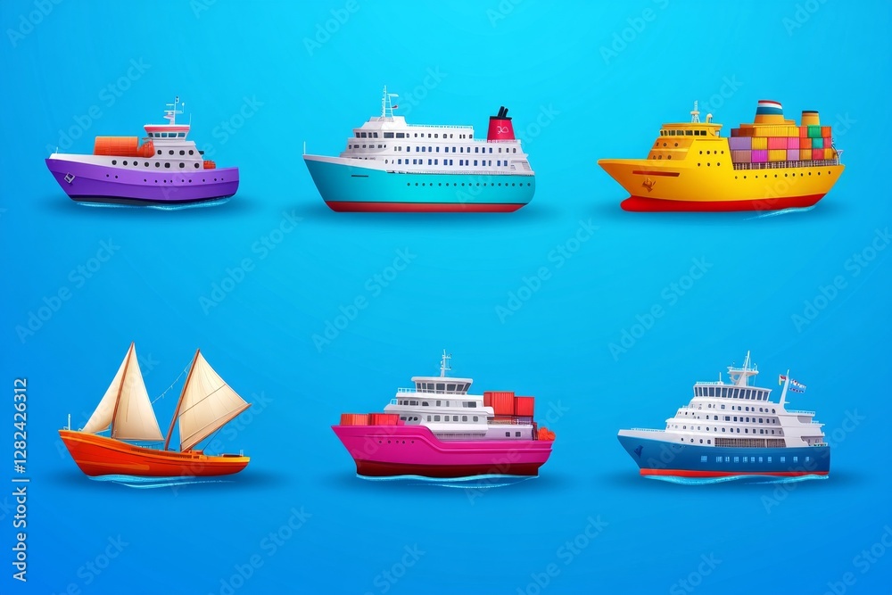 List of different type of water transportation, ships, and boats icon ...