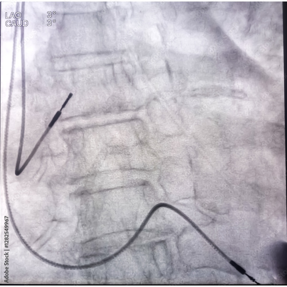 X ray image showed dual chamber permanent pacemaker (PPM) leads in left ...
