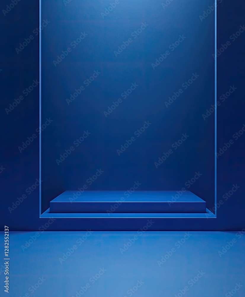 Blue product display platform, recessed wall, studio background, mockup ...