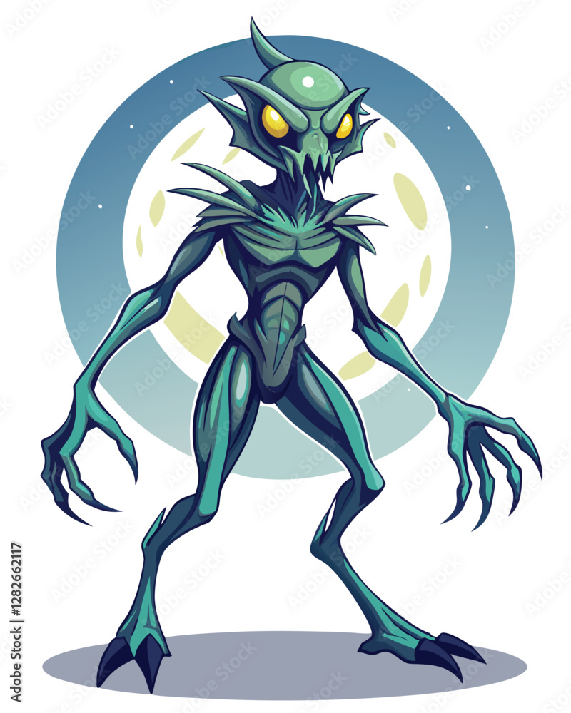 Render a detailed illustration of a grotesque, twisted alien creature ...