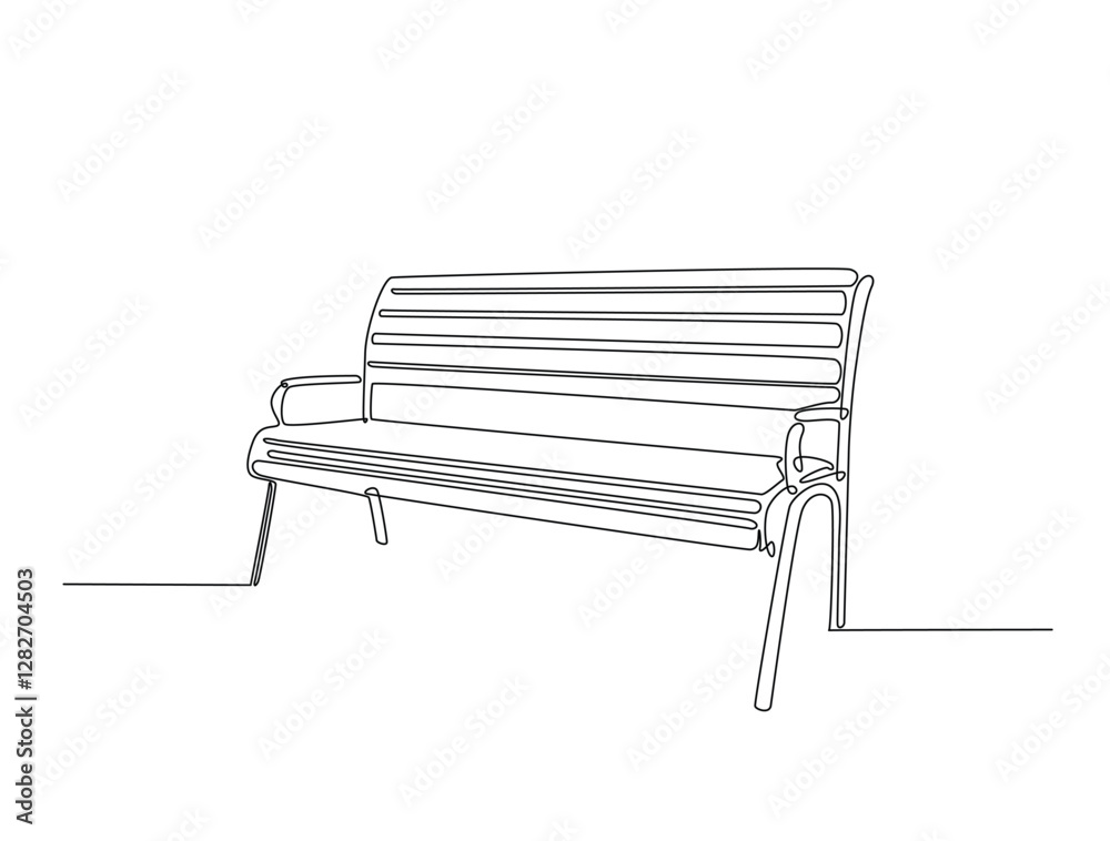 Continuous line art drawing of bench park illustration. Garden bench or ...