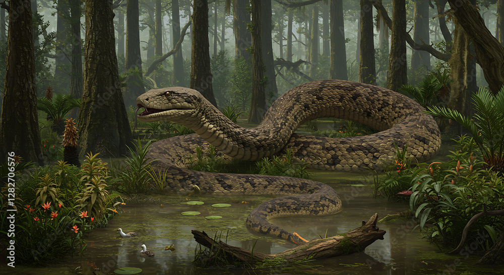 Titanoboa A Prehistoric Serpent in Misty Swamp Stock Photo | Adobe Stock