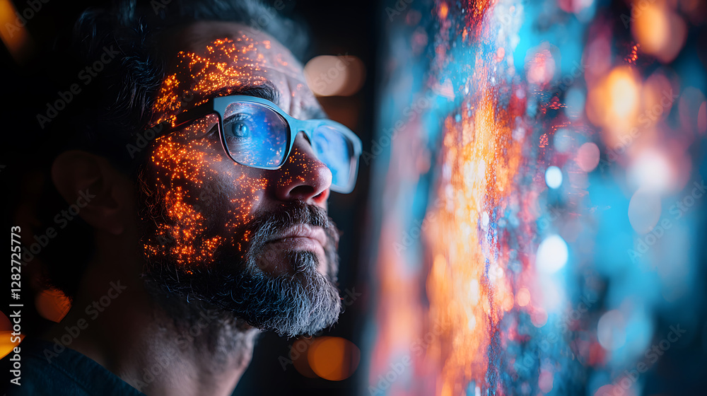 Cybernetic AI artist designing a detailed digital painting using ...