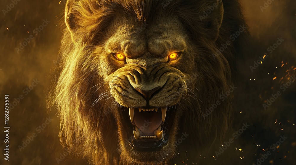 Majestic Roaring Lion with Glowing Eyes - Powerful Symbol of Strength ...