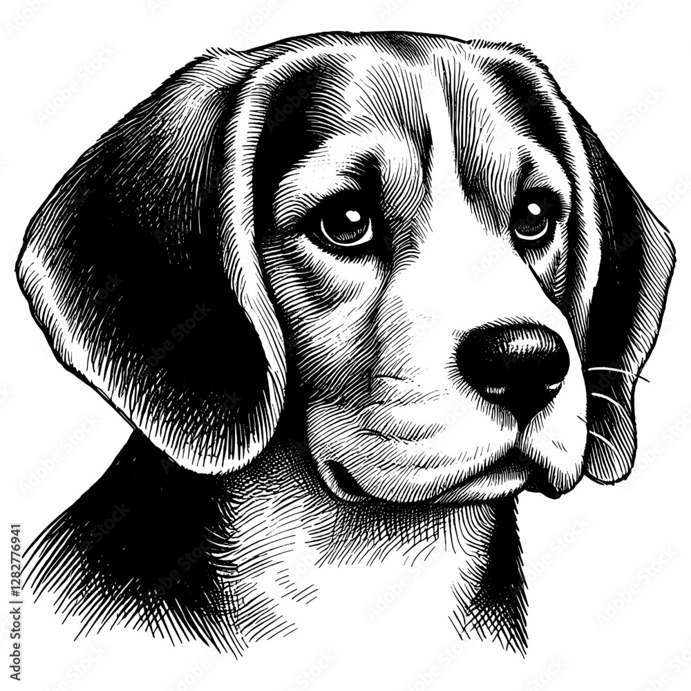 Line art drawing of Beagle dog's ink sketch vector hand drawn ...