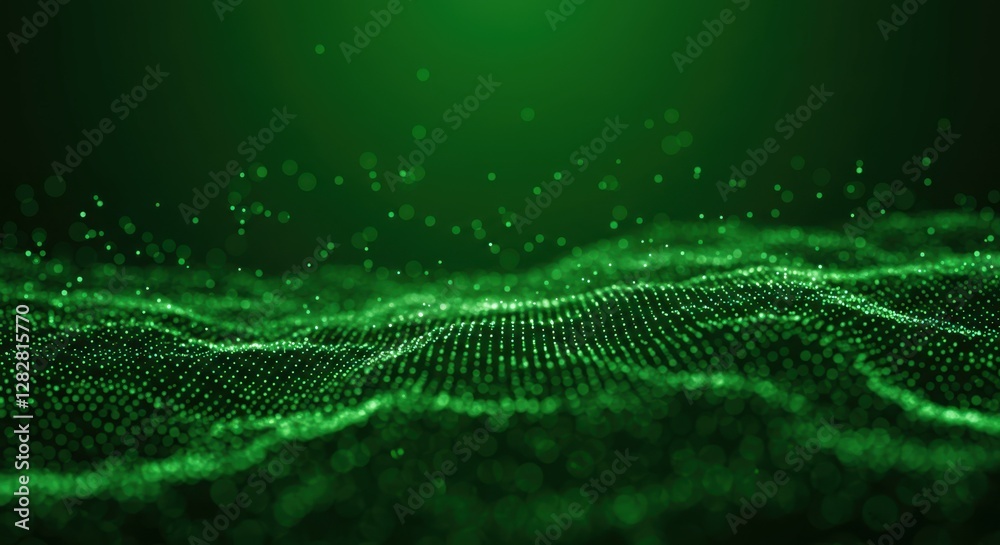 underwater scene, digital landscape, glowing green particles ...