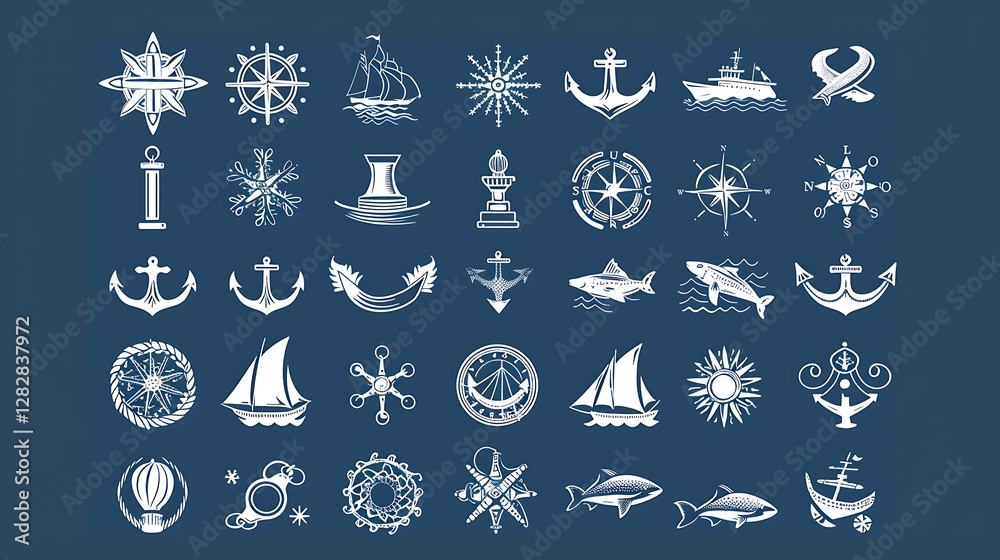 Nautical Elements and Marine Symbols Collection for Stylish Maritime ...