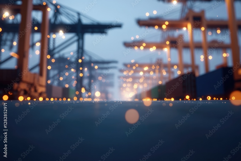futuristic scene of glowing virtual port with cranes and containers ...