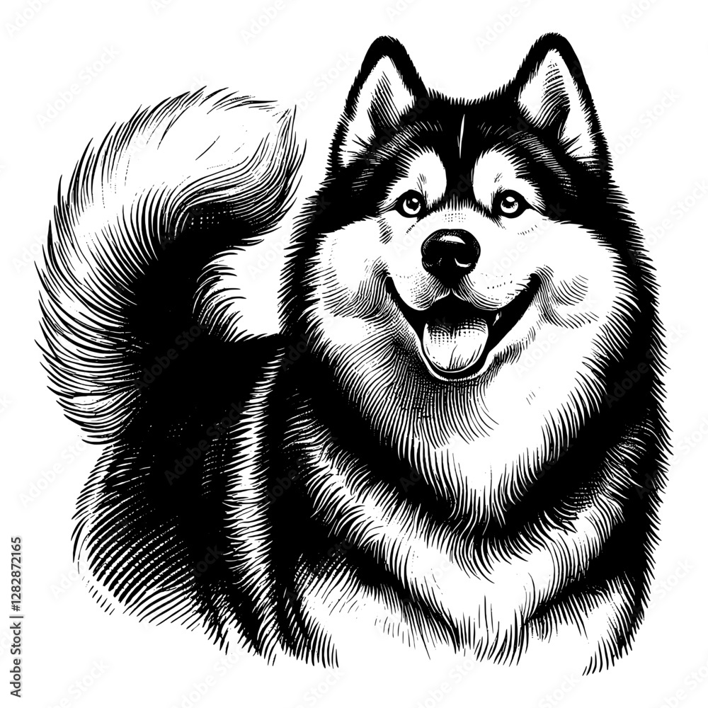 Line art drawing of Siberian Husky dog's ink sketch vector hand drawn ...
