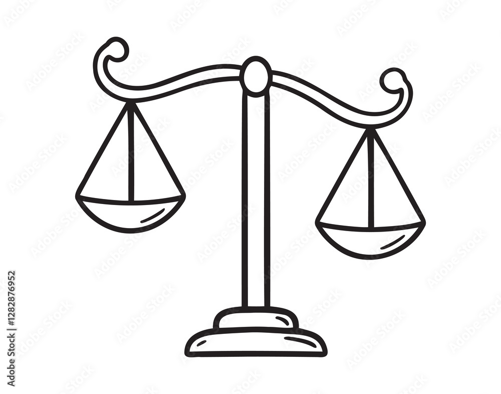 balance scale doodle hand drawn icon. Outline drawing unbalanced scales ...