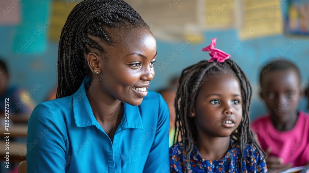 elementary school teacher helping young student with one to one ...