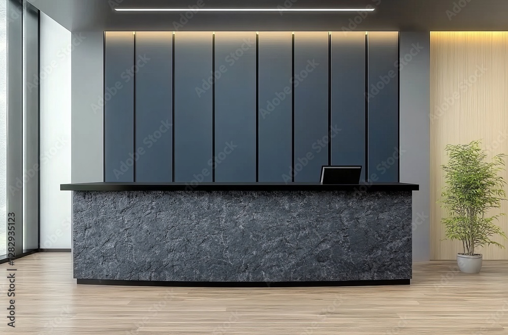 Foto de Stock A modern reception desk with a black stone texture ...