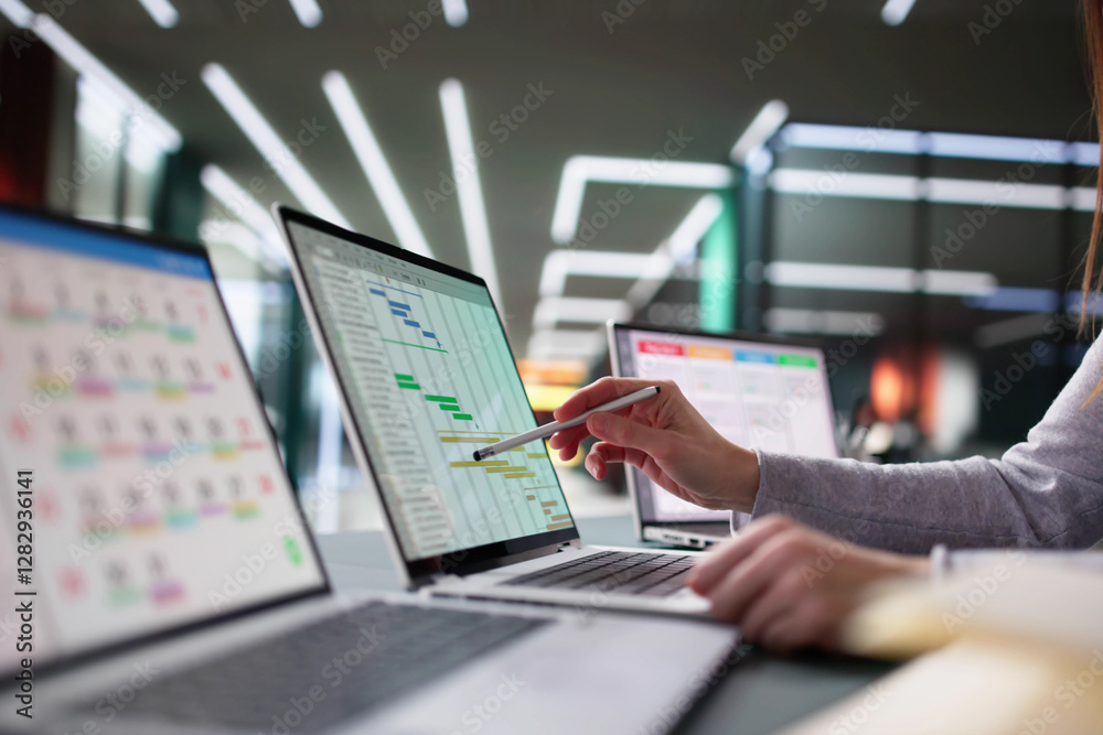 Busy Businesswoman Juggling Gantt Software Project Stock Photo | Adobe ...