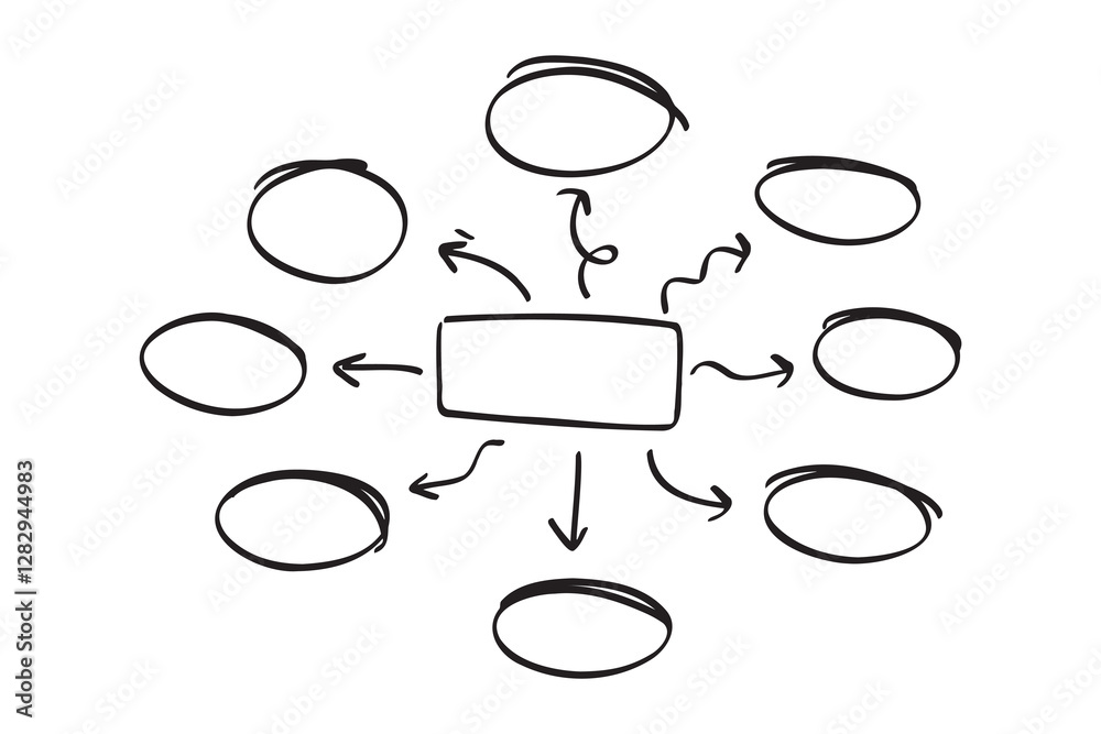 mind map template round strokes doodle hand drawn icon. Outline drawing ...