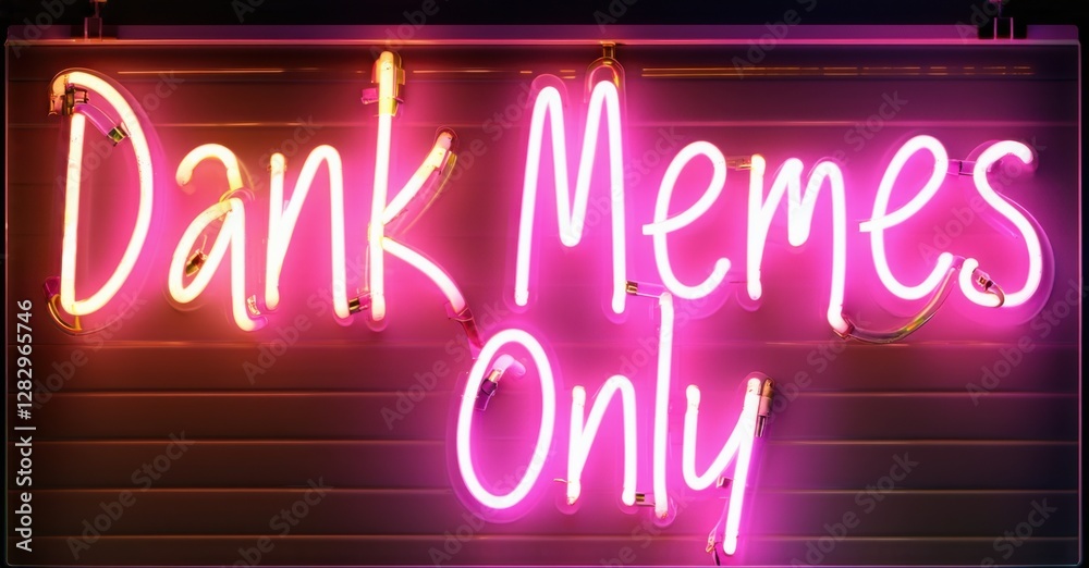 Dank Memes Only neon sign glowing in pink with bold cursive letters. The vibrant illumination ...