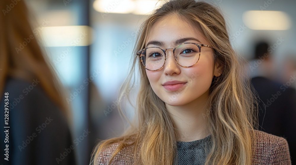 confident female high school principal wearing glasses posing for ...
