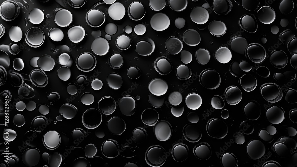 Black background with various sizes of reflective circular shapes ...
