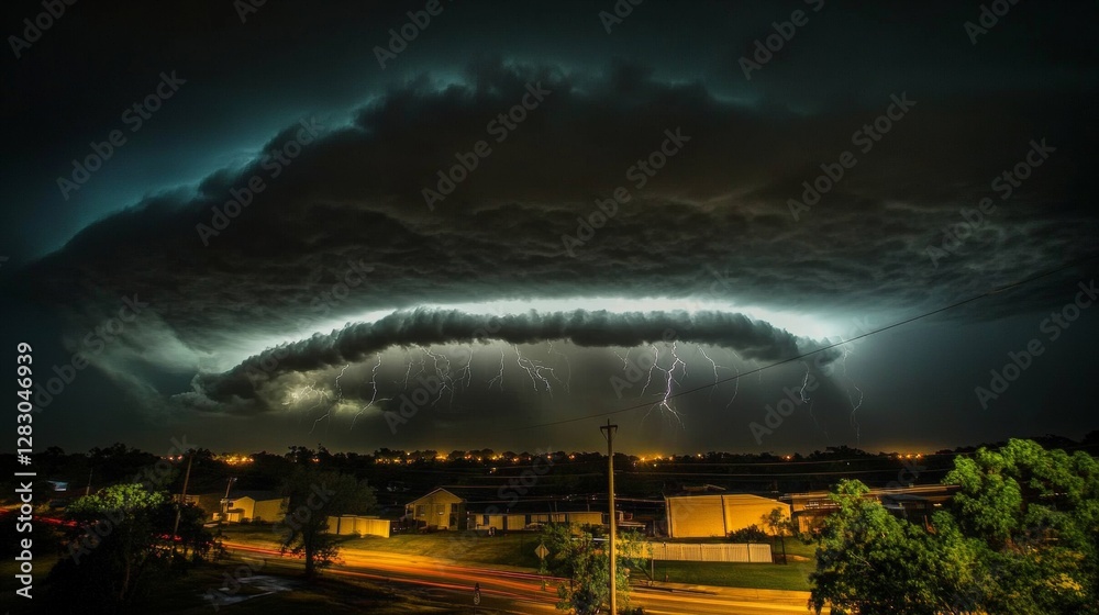 Lightning illuminates the dark night sky during a thunderstorm. This ...