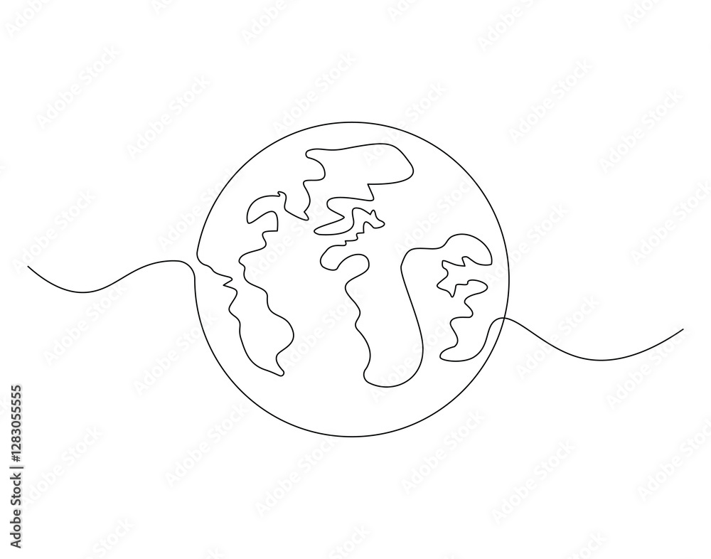 Continuous line drawing of earth planet. Single line illustration of ...