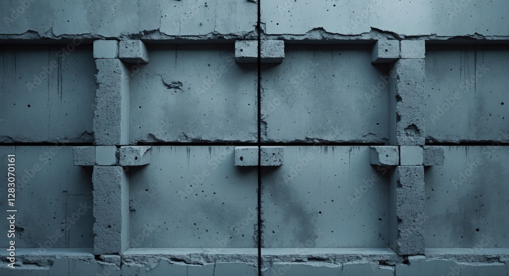 Weathered grey concrete wall featuring block joints and exposed ...