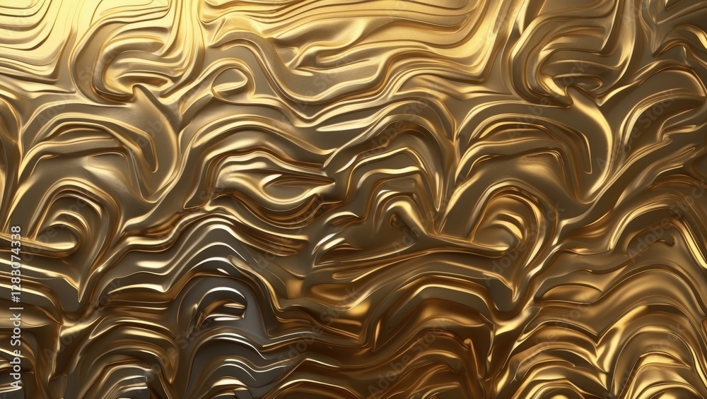 Brushed gold metal texture with flowing waves creating a luxurious and ...
