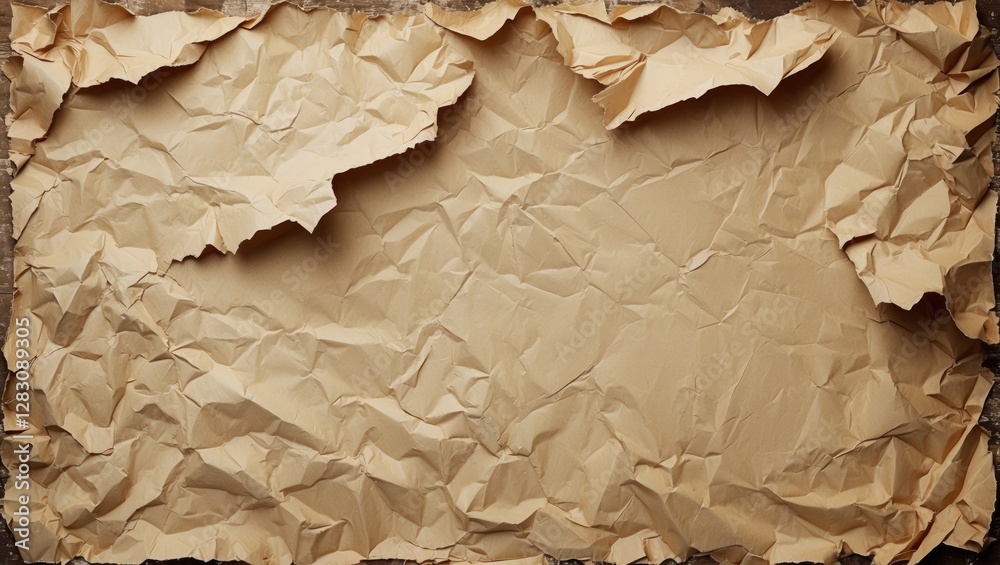 Crumbled brown paper texture background with uneven edges and varied ...