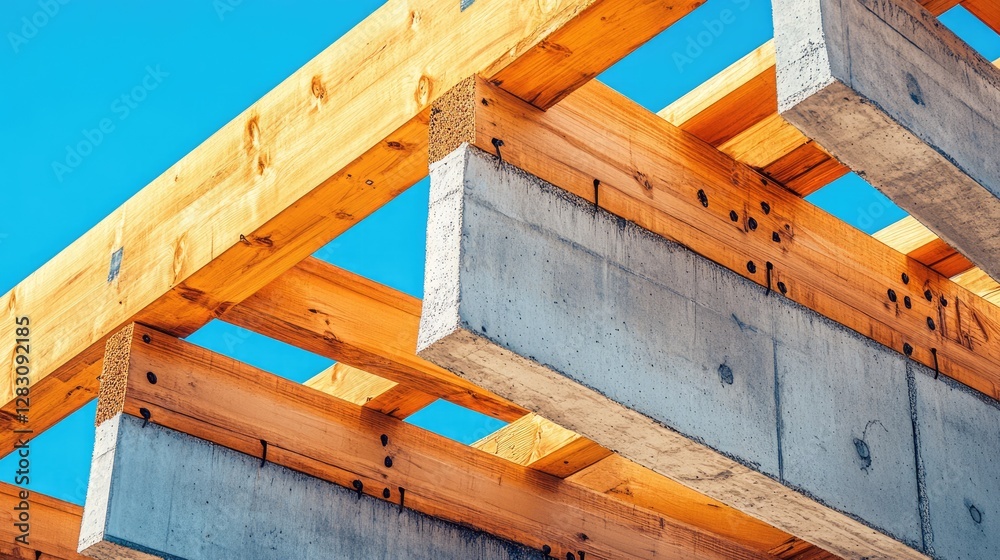 Pre-stressed concrete beams forming the floor structure of a modern ...