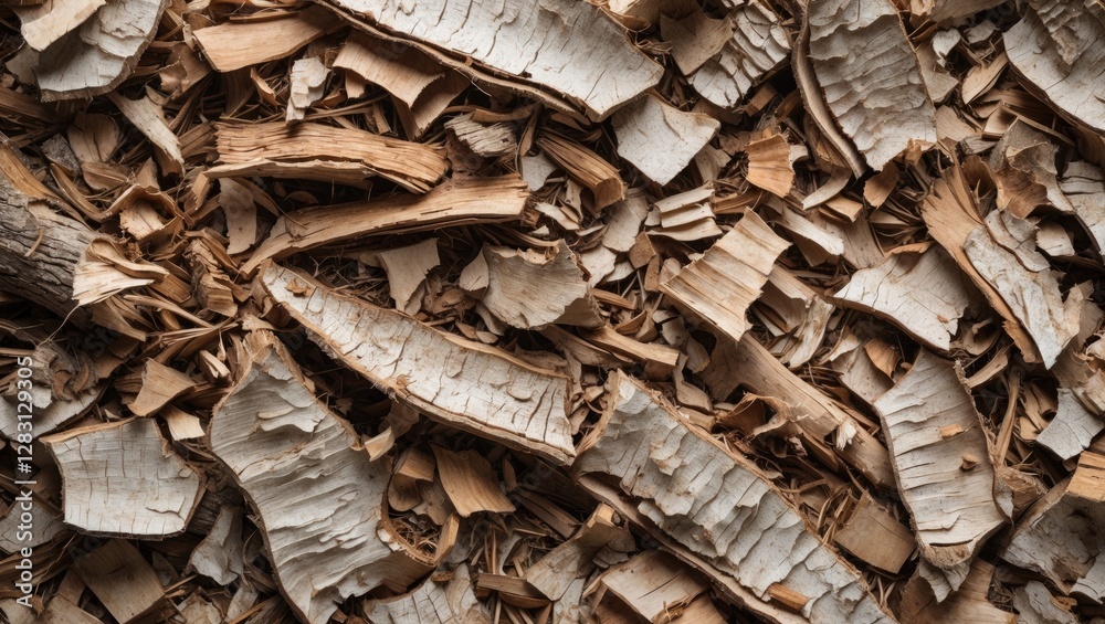 Dried bark mulch background with various shades of brown and textured ...