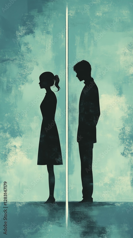 Silhouettes of a couple in emotional separation. Stock Illustration ...