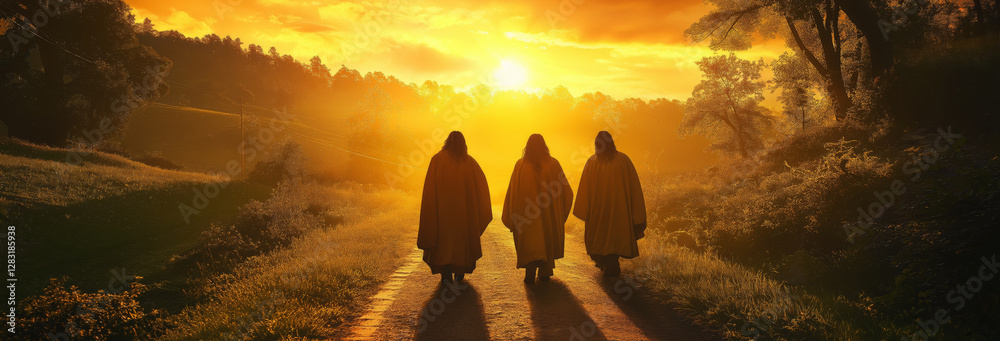 Jesus appeared to two disciples on the road to Emmaus, walking with ...