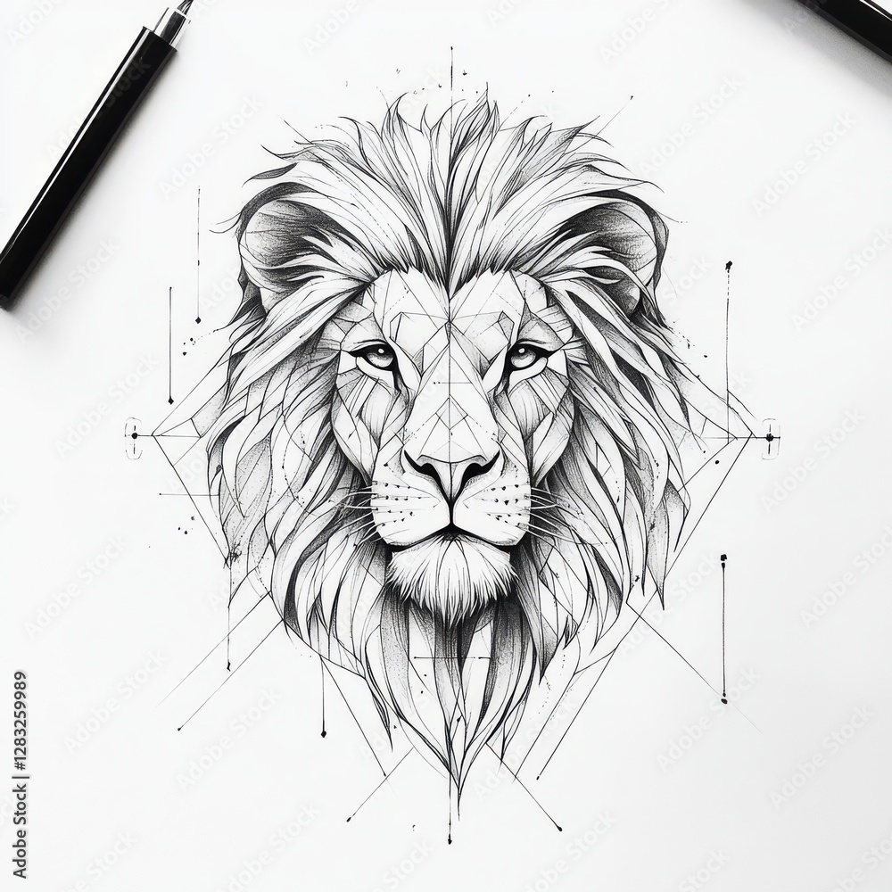 Majestic Lion Line Art: A regal lion illustration, rendered in ...