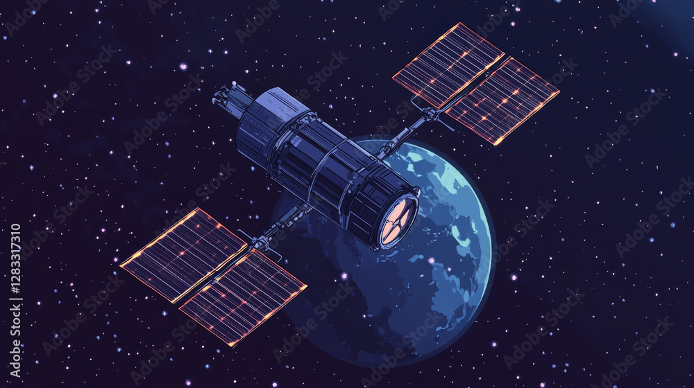 Isometric artificial satellite send radio telecommunication signal ...
