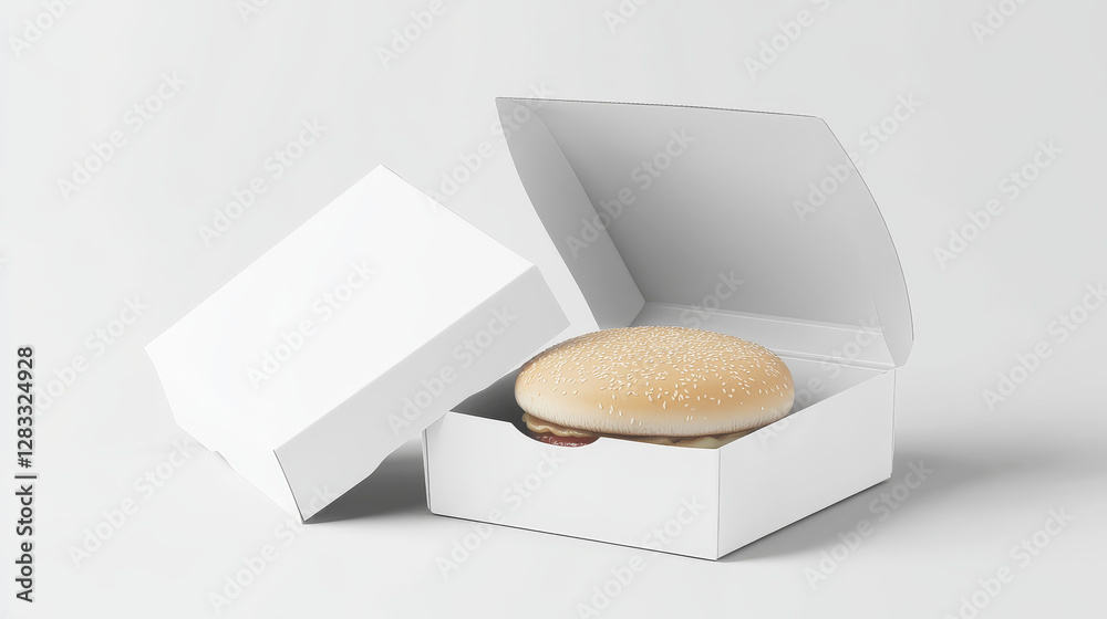 White cardboard burger box, realistic vector illustration. Paper ...