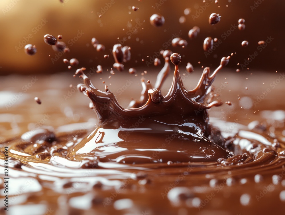 Hyper-realistic Chocolate Splash Close-up with Ripples and Texture ...