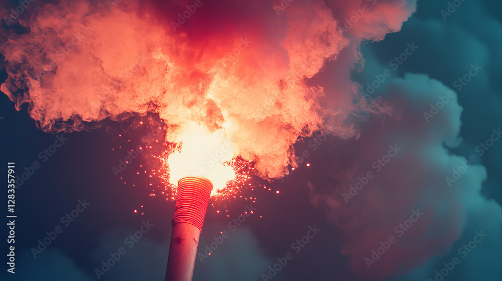 Burn red flare, signal light for emergency on road or sea. Vector ...